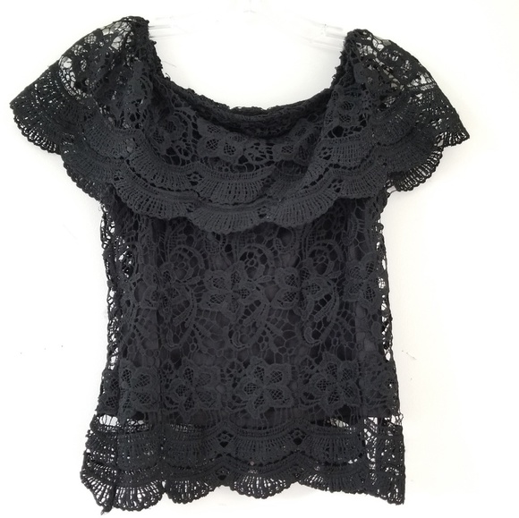 iris | Tops | Iris Black Crochet Spanish Style Cap Sleeve Top | Poshmark